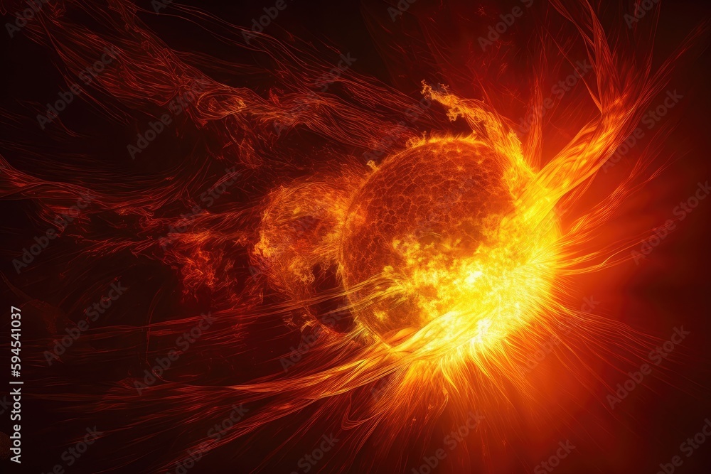 solar flare, erupting from the sun's surface with a burst of heat and ...