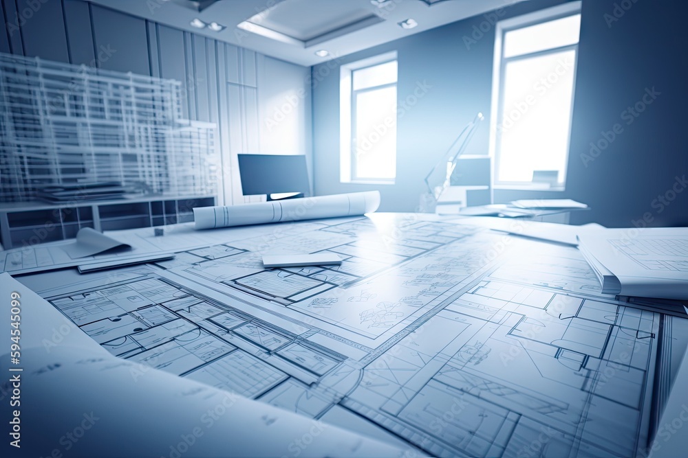 architectural blueprints for a modern office building with minimalist ...