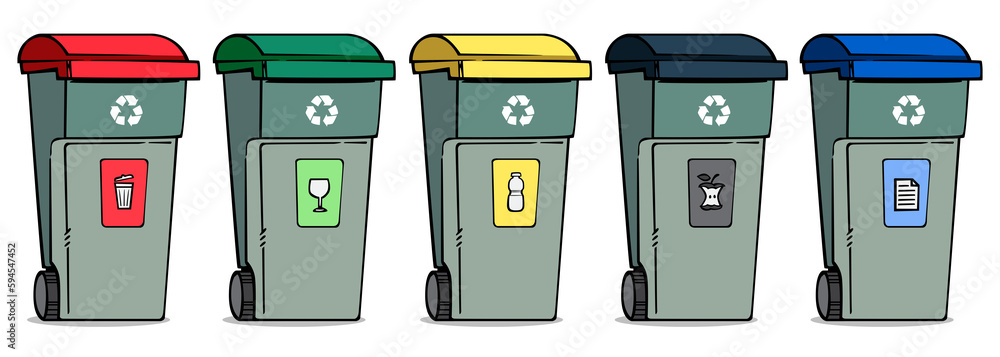 cartoon Containers for Recycling Waste Sorting Garbage colorful cans ...