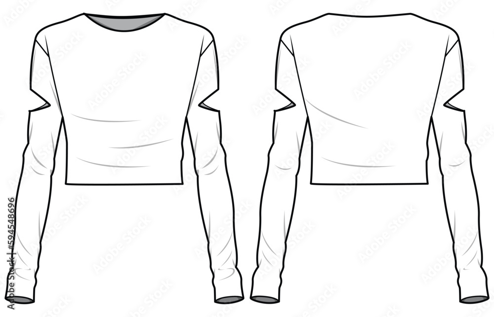 Cut Out Long Sleeve Crop Top Front and Back View. Fashion Illustration ...