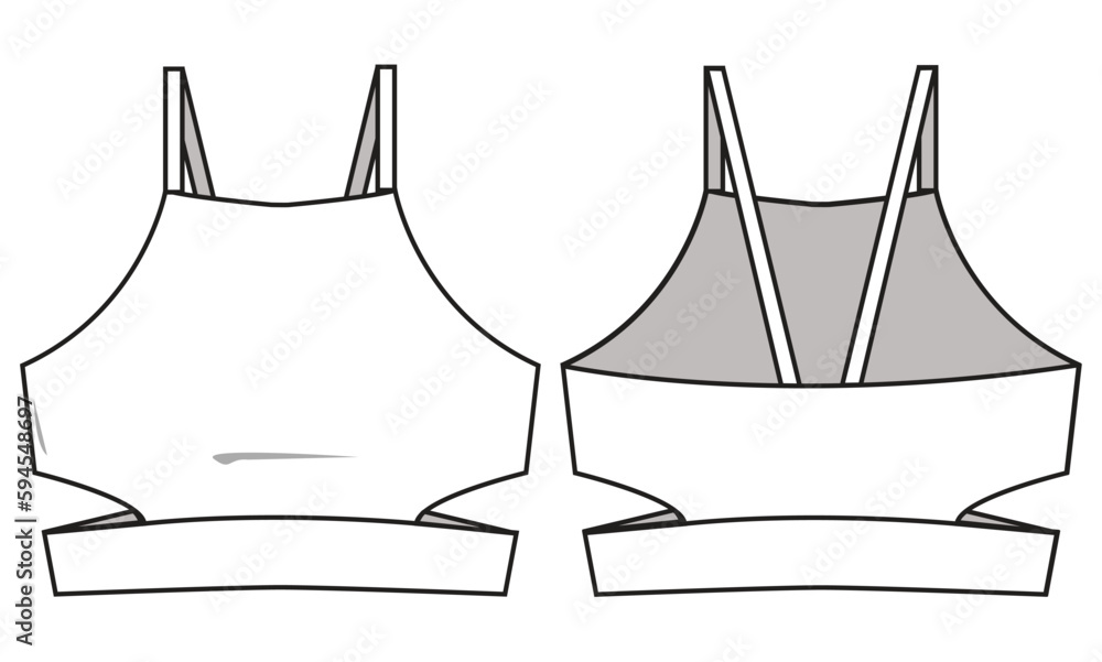 Side Cut Out Strap Crop Top Front and Back View. Fashion Illustration ...