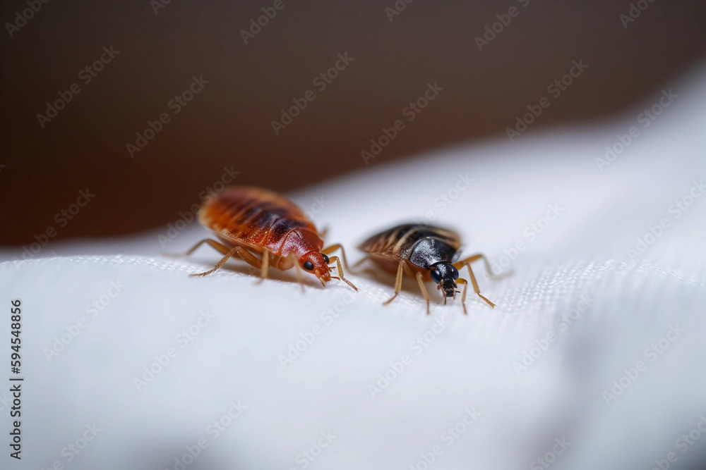 Bed bugs on a white cloth, macro, Generative AI Stock Illustration ...