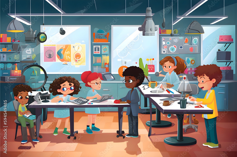 Animated Children Who Enjoy Learning made with generative AI. Stock ...