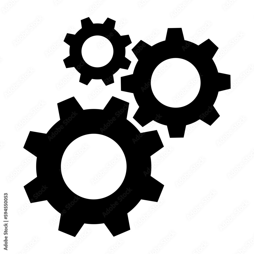 Gears and cogs icon, gears on black icon vector, cogwheel gear ...