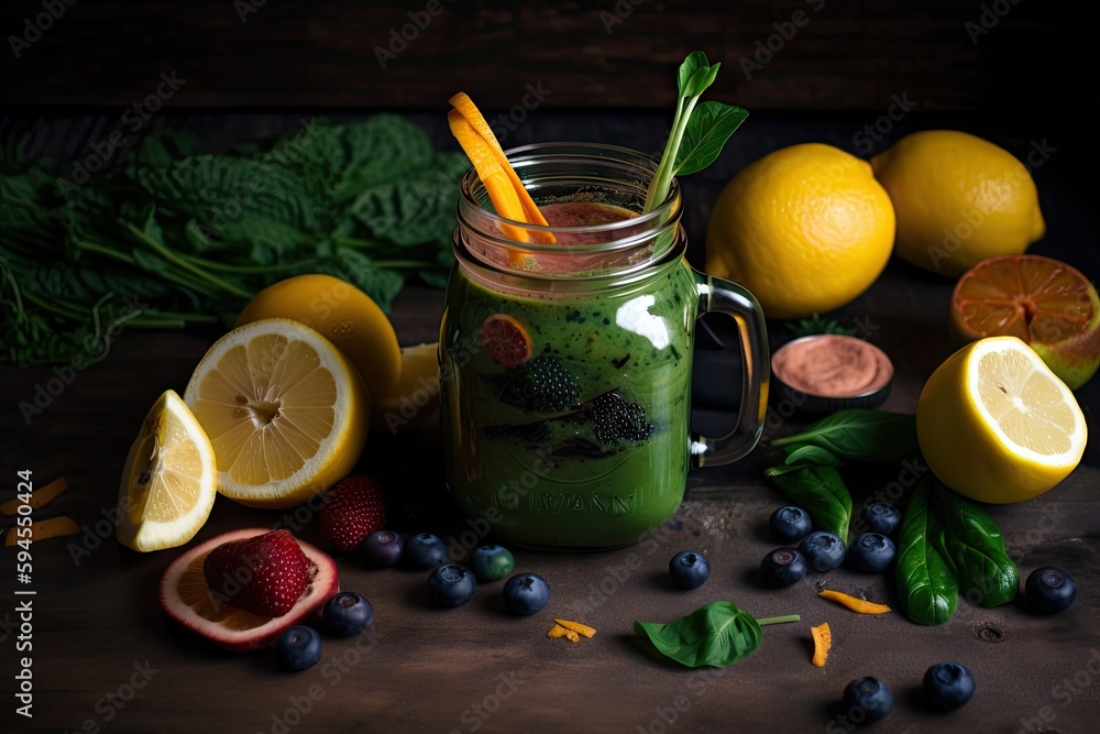detox juice with a mixture of fruits, veggies, and herbs, created with ...