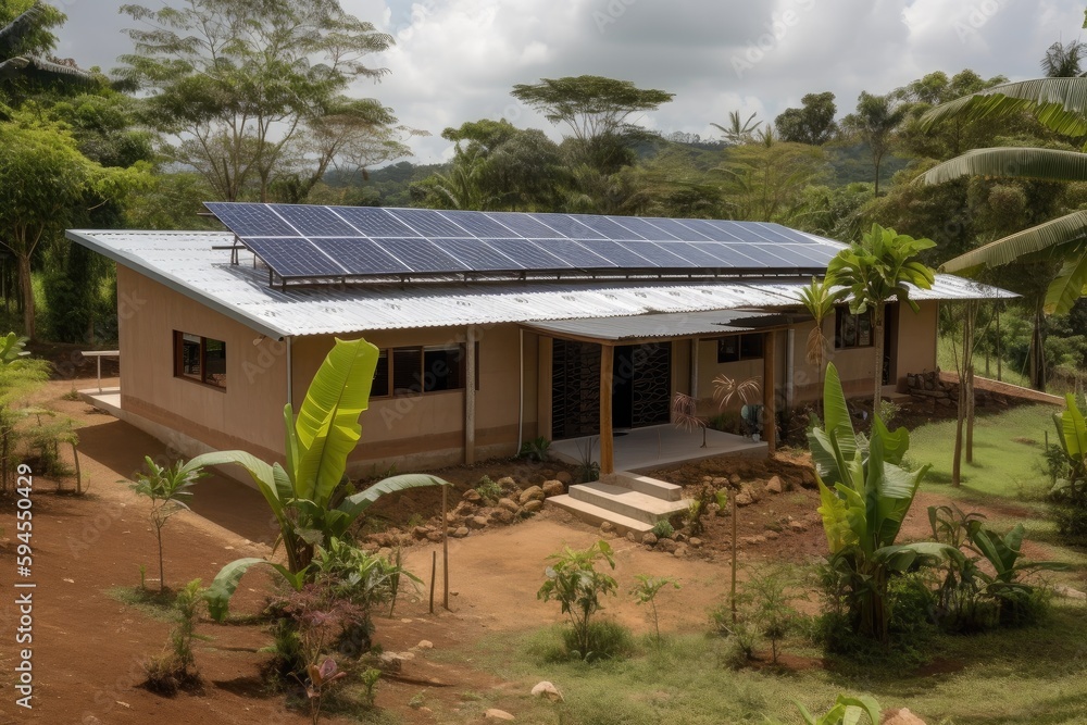 green and sustainable house, with solar panels and rainwater harvesting ...