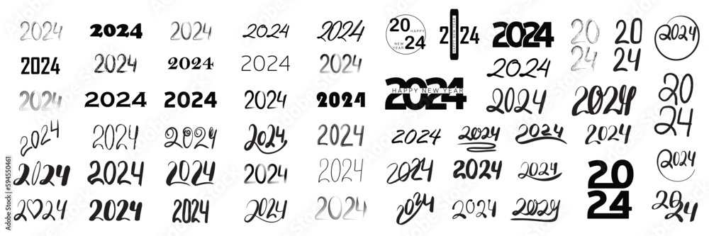 Collection 2024 year. Set of handwriting 2024 numbers. Vector ...