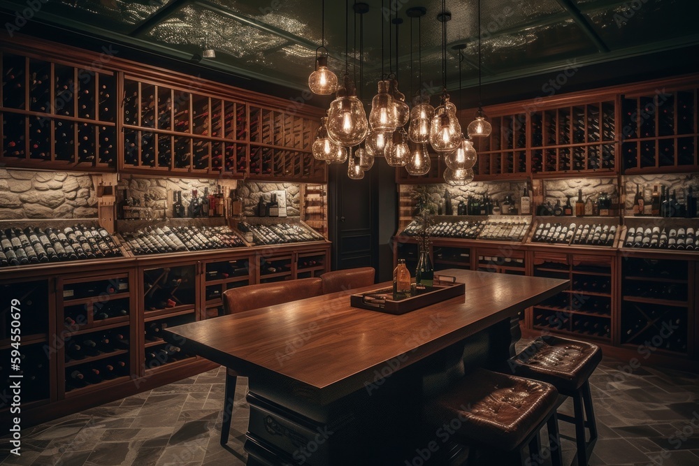 Captivating Image of a Luxurious Wine Cellar with Marble Tasting Table ...