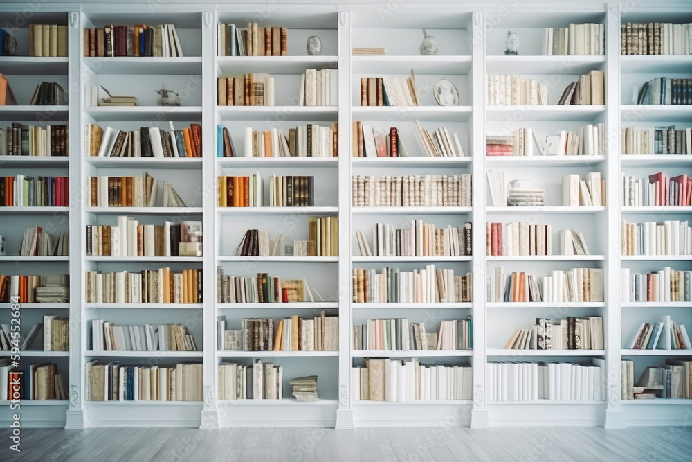Interior view of the municipal library. White background, clean and ...