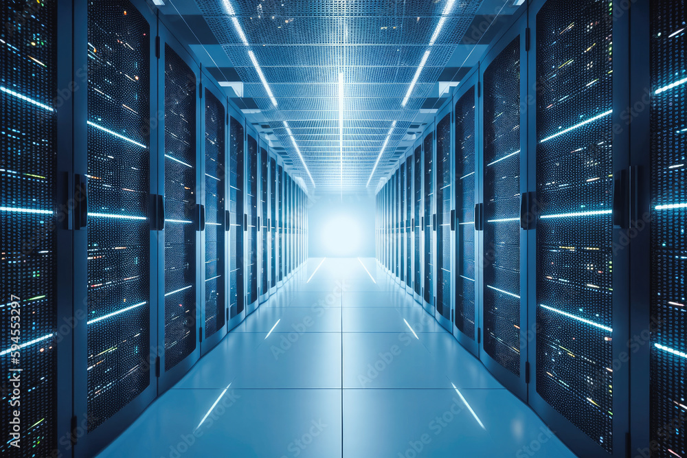 Shot Of Corridor In Working Data Center Network And Internet