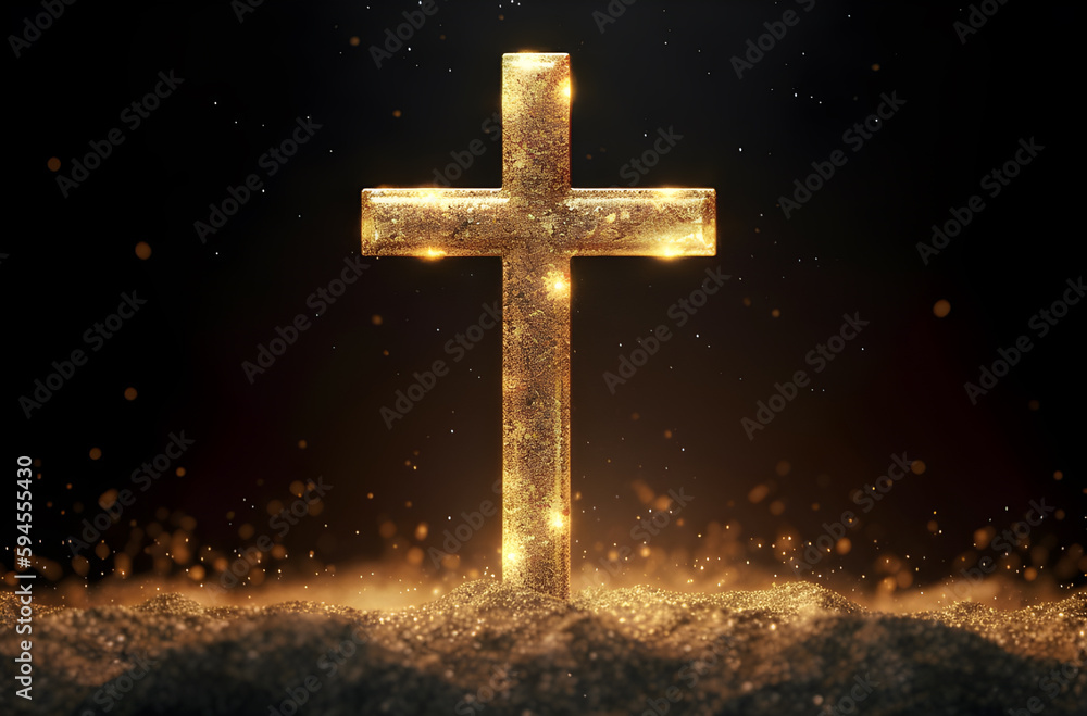Golden cross realistic Luxurious style. Precious cross on black ...
