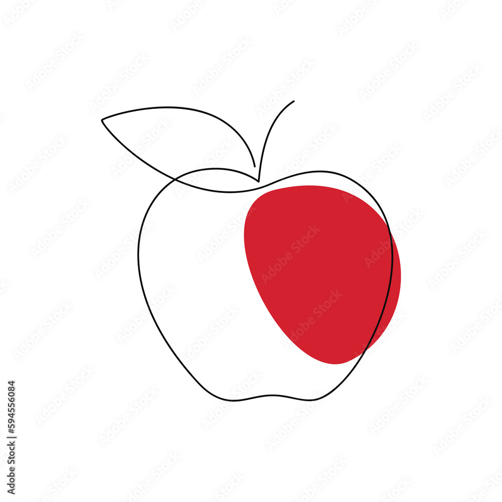 Abstract red apple vector. Line continuous hand drawn illustration ...