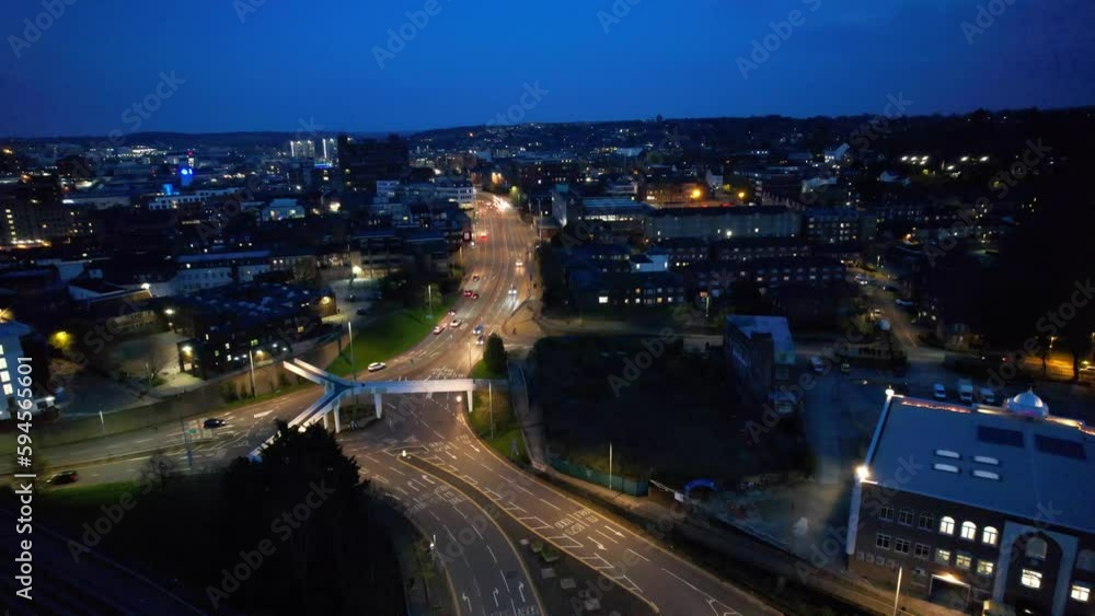 High Angle Footage of illuminated Luton Town of England Just After ...