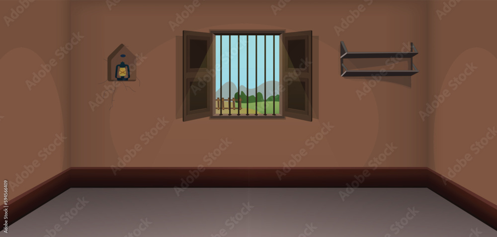 Vetor de Village Empty room inside vector, poor mud house room interior ...