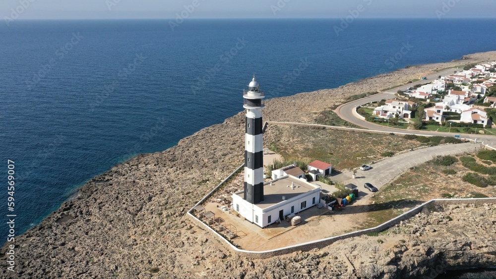 Phare du Cap d'Artrutx à Minorque, archipel des îles Baléares en ...