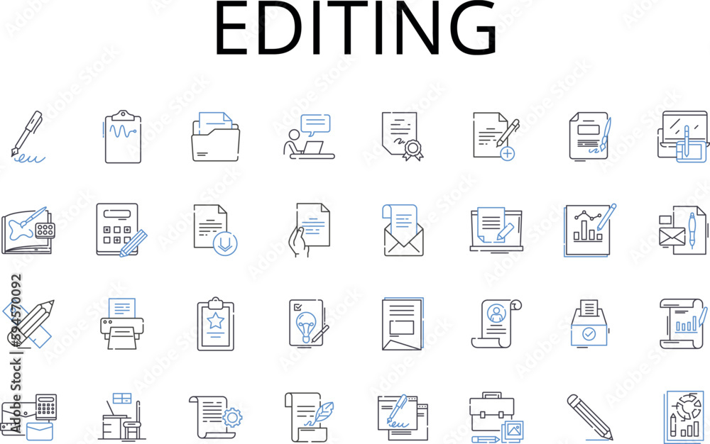 Editing Line Icons Collection Proofreading Reviewing Touch Up