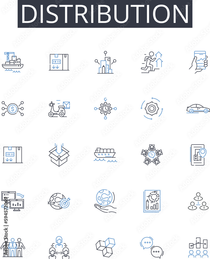 Distribution line icons collection. Dispensation, Allotment, Delivery ...