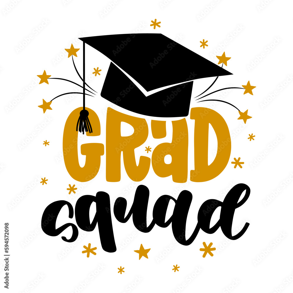 Grad Squad - Typography. black text isolated white background. Vector ...