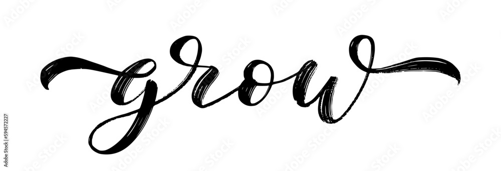 GROW word hand drawn brush calligraphy. Black text Grow on white ...