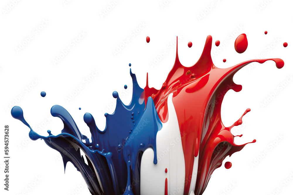 Colorful paint splash. Blue, red and white colors. Isolated design ...