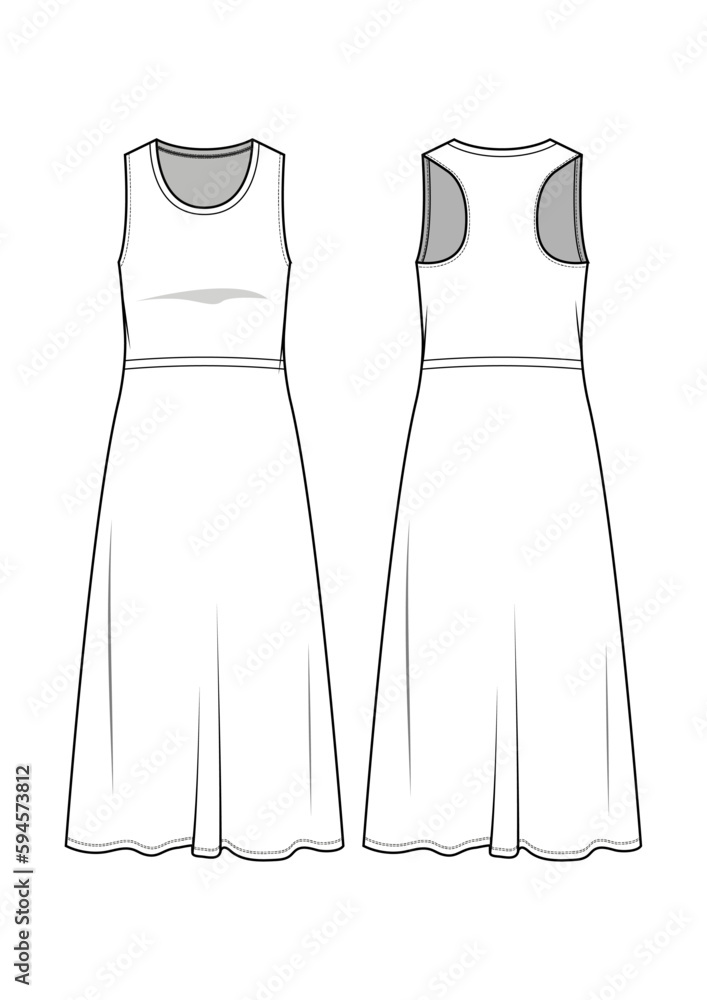 Womenswear sleeveless dress technical drawing / flat sketch /CAD ...