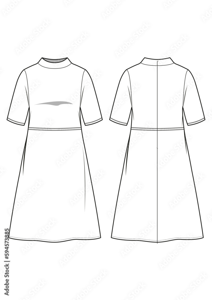 Womenswear mock neck and short sleeve fit and flare dress technical ...