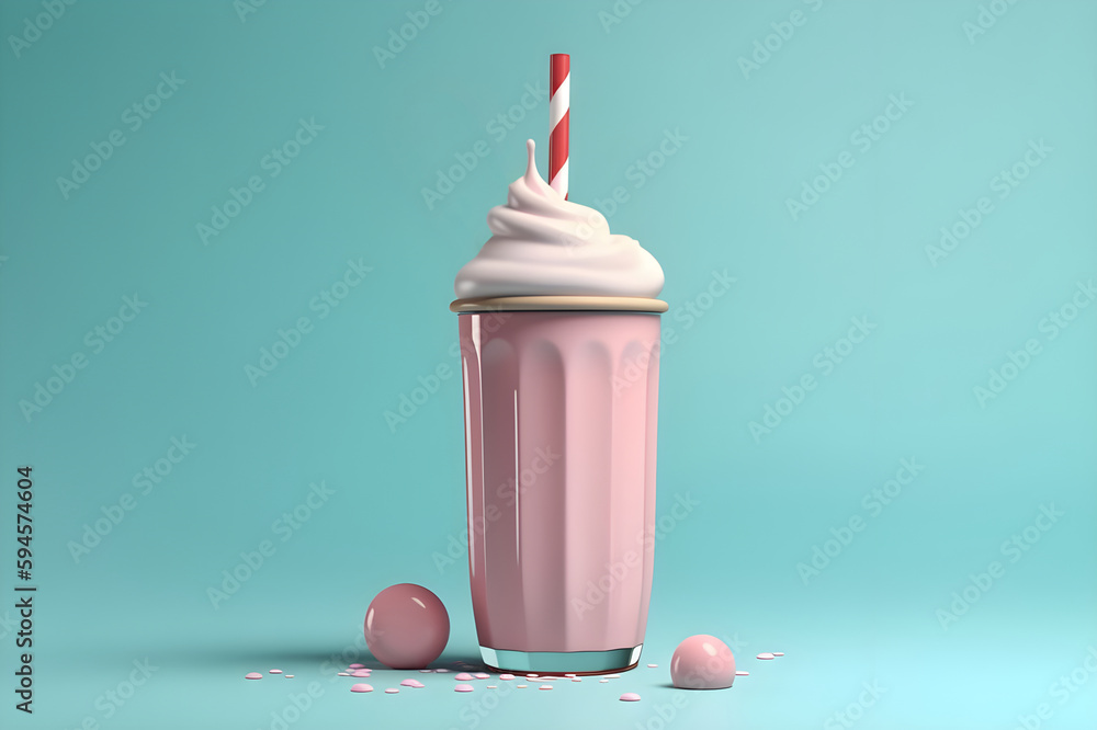 Milkshake 3D cartoon style, sparkling shapes, fun colors, blue ...