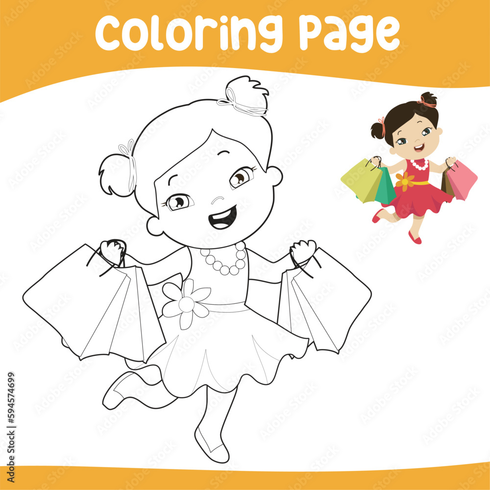 Coloring page outline of a cute Asian-American little girl do a ...