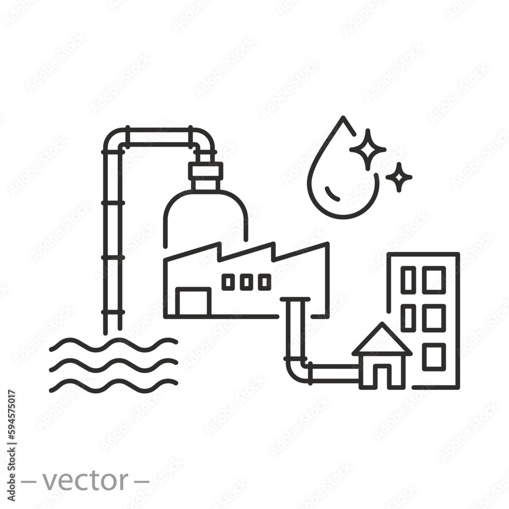 water filtration or purification icon, plant desalination equipment ...