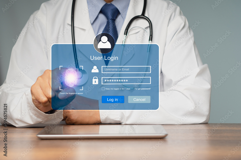The system is accessed by a Doctor's fingerprint on the virtual screen ...