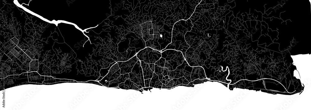 Map of Libreville city, Gabon. Urban black and white poster. Road map ... Map of Libreville city, Gabon. Urban black and white poster. Road map ...