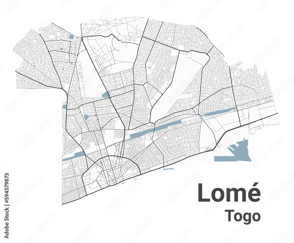 Vetor do Stock: Lome map, capital city of Togo. Municipal ...