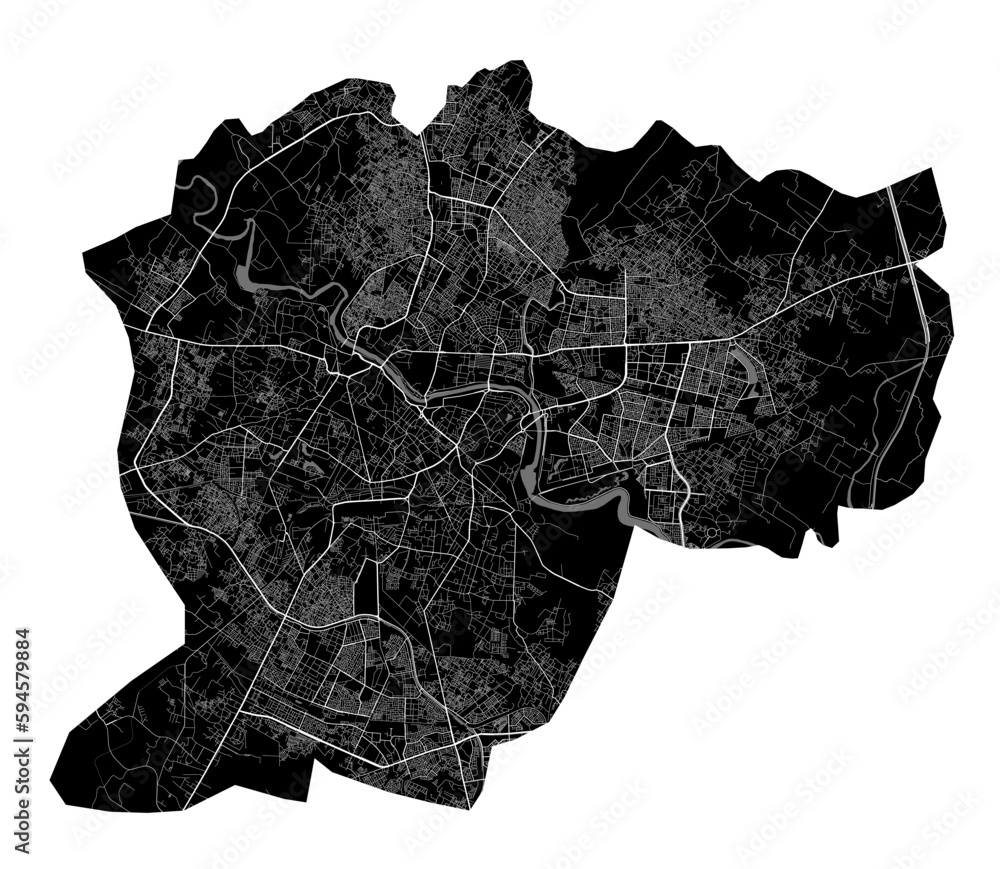 Lucknow map. Detailed black map of Lucknow city poster with roads ...