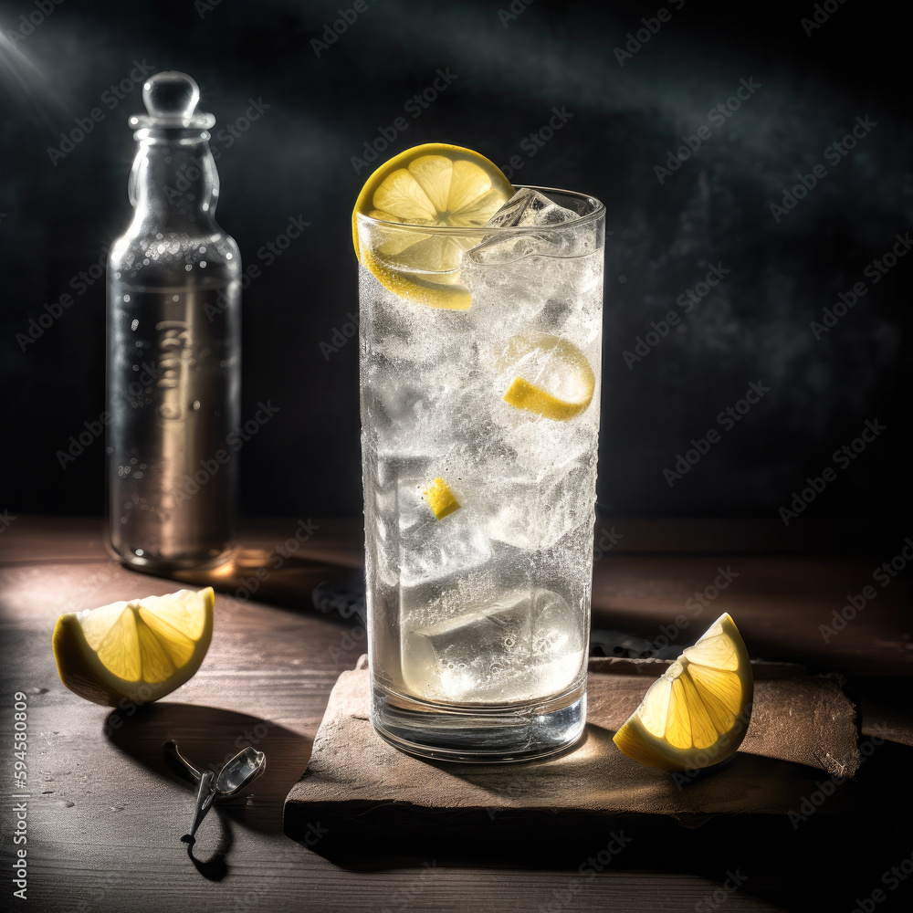 A tall glass of lemonade with a splash of tequila, captured in a ...