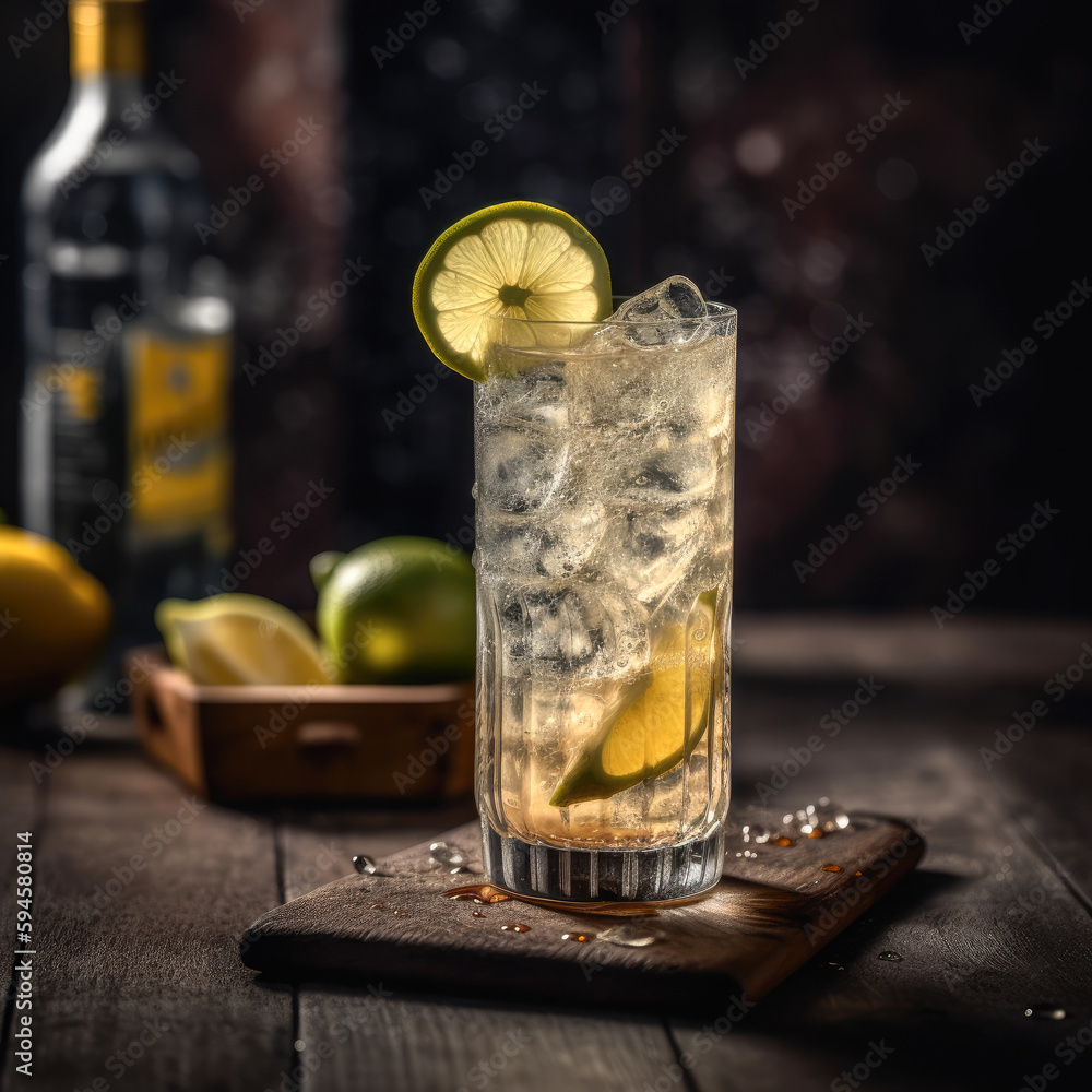 A tall glass of lemonade with a splash of tequila, captured in a ...