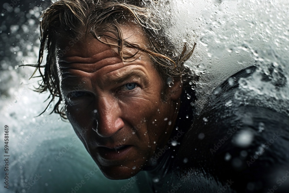 Surfboarder's Victory: Close-Up Triumph, Epic Tube Wave, Skill ...