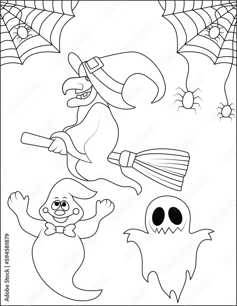 funny halloween coloring page for kids and adults Stock Vector | Adobe ...