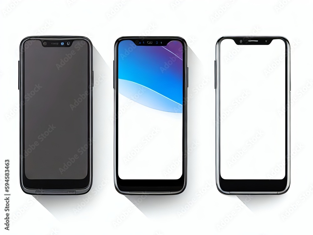 Mockup of empty white smartphones with no text on a white background ...