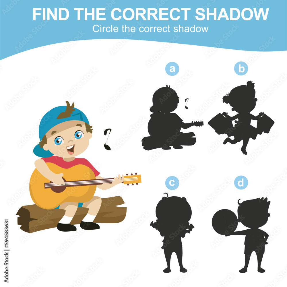 Summer theme find the correct shadow for kids. Find the shadow of a boy ...