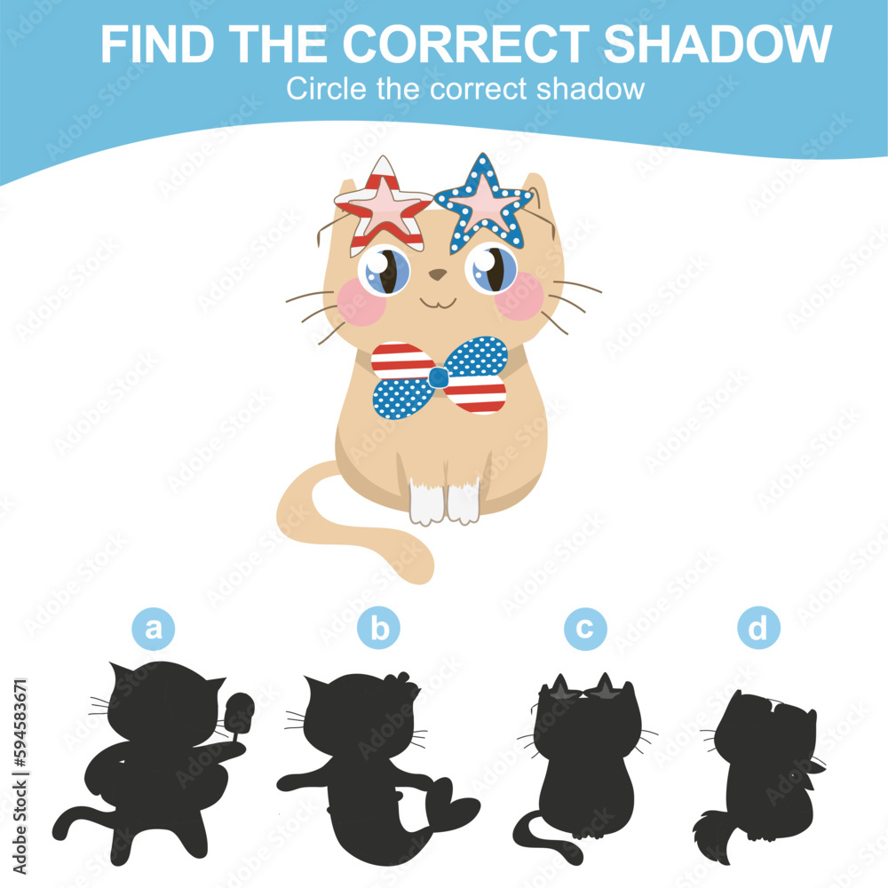 4th of July find the correct shadow for kindergarten and preschool ...