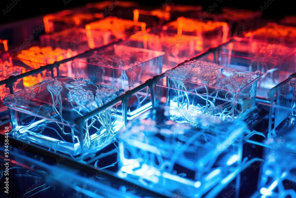 stem cells growing in 3d tissue culture system, forming complex network ...