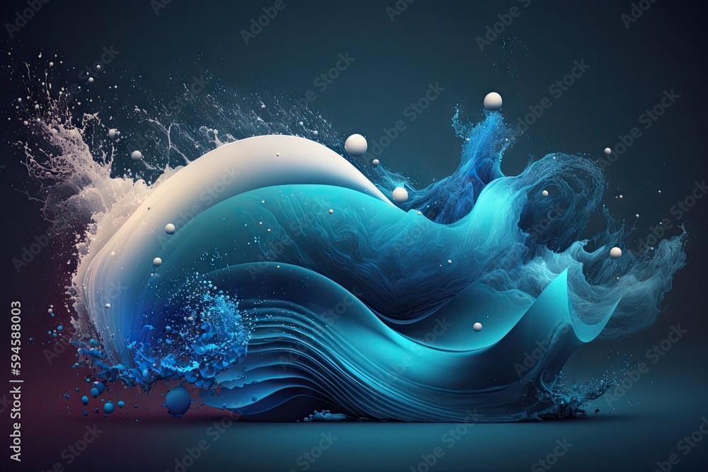 blue wave background, with floating objects and particles, created with ...