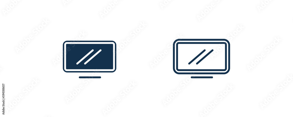 monitor screen icons. Outline and filled monitor screen, network icon from computer and tech ...