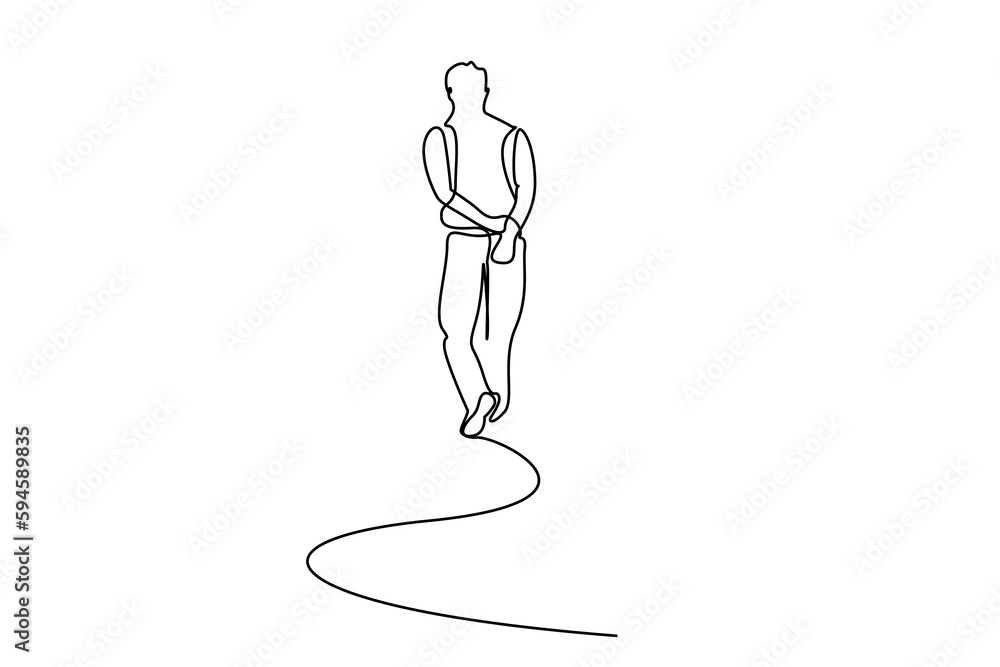 thoughtful man sad depressed alone walking backwards behind rear view ...
