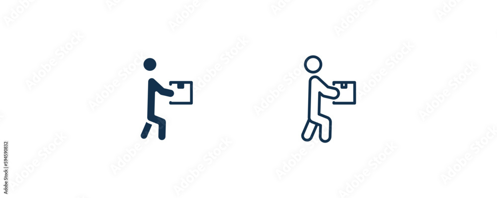 stick man with box icon. Outline and filled stick man with box icon ...