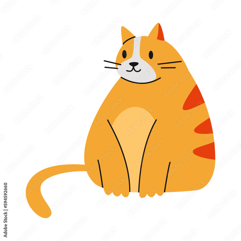 Cute chubby ginger cat, cartoon style. Trendy modern vector ...