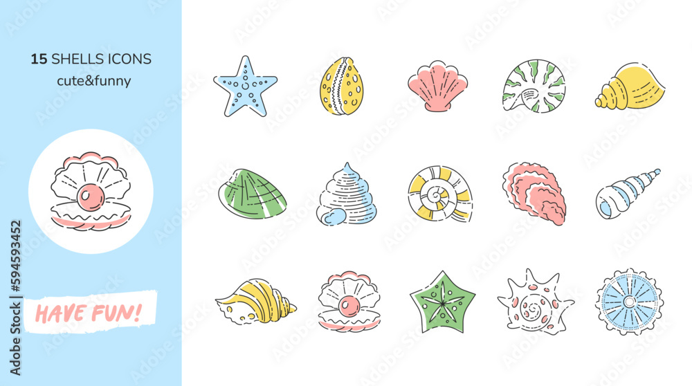 Seashells icons set. Pixel perfect editable stroke linear vector ...
