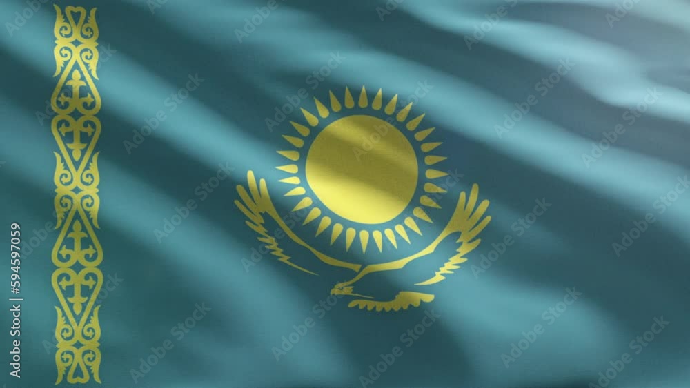 Swinging the beautiful Kazakhstan country flag. Republic of Kazakhstan ...
