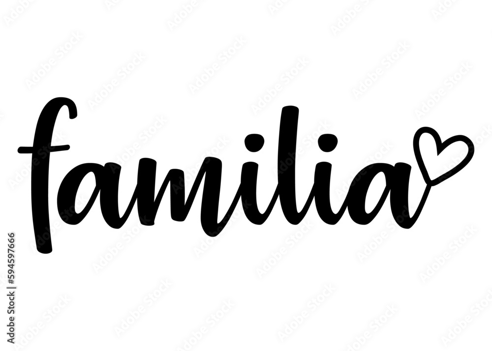 Letras de la palabra familia en texto manuscrito en español con corazón ...