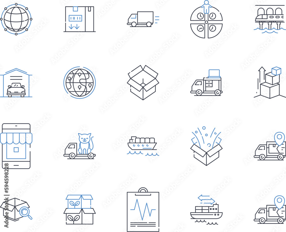 Global logistics line icons collection. Freight, Transportation ...